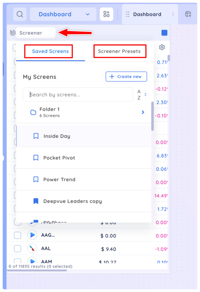 Screener App · Deepvue Knowledge Base